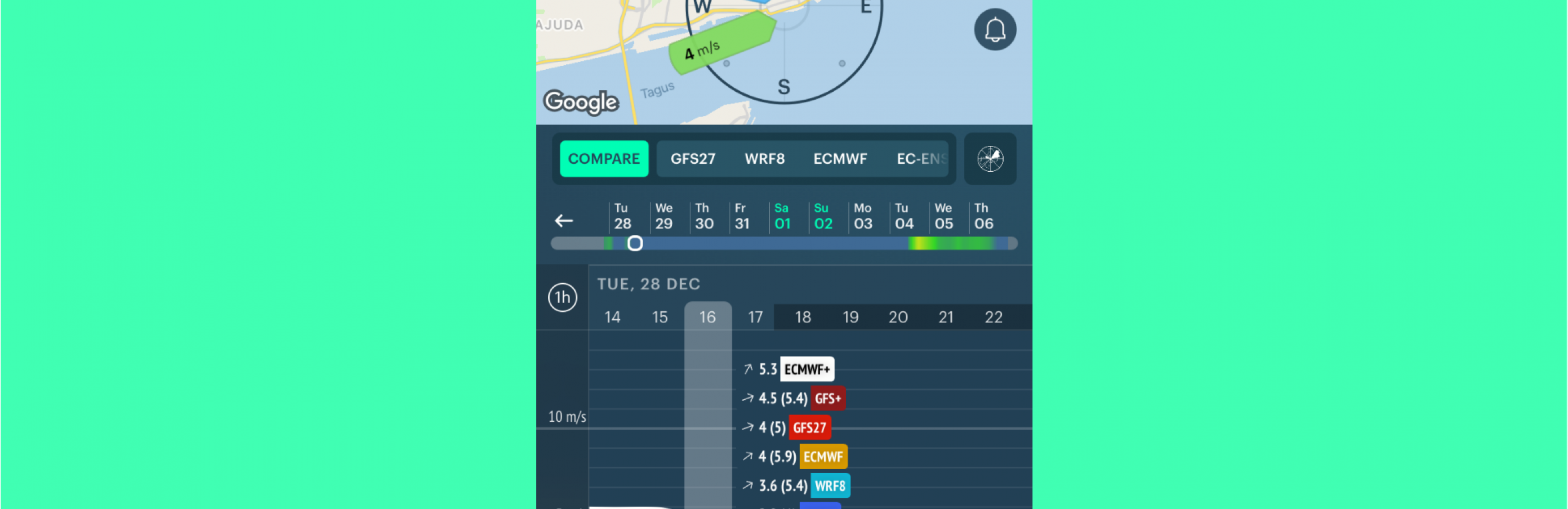 Compare mode of weather forecasts - Windy.app